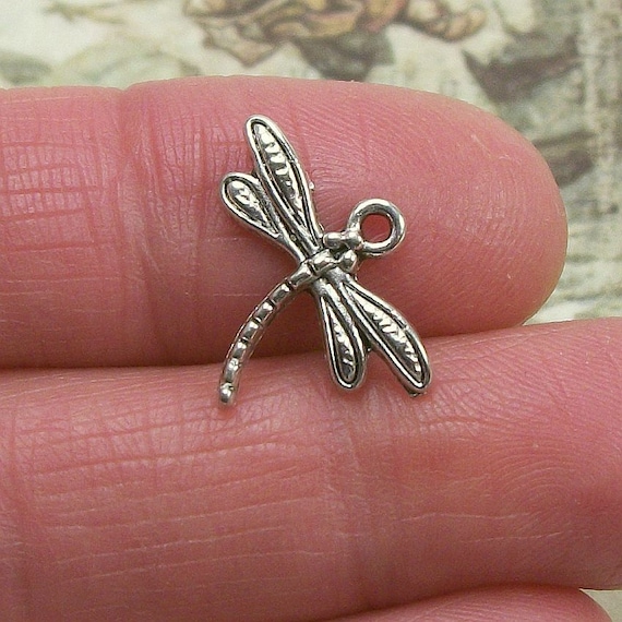 10 Dragonfly Charms 19x15mm Antique Silver Finish | Etsy