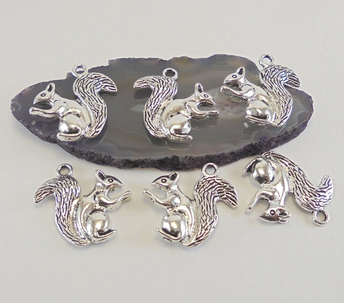 6 Squirrel Charms 21x21mm Antique Silver Finish - Etsy