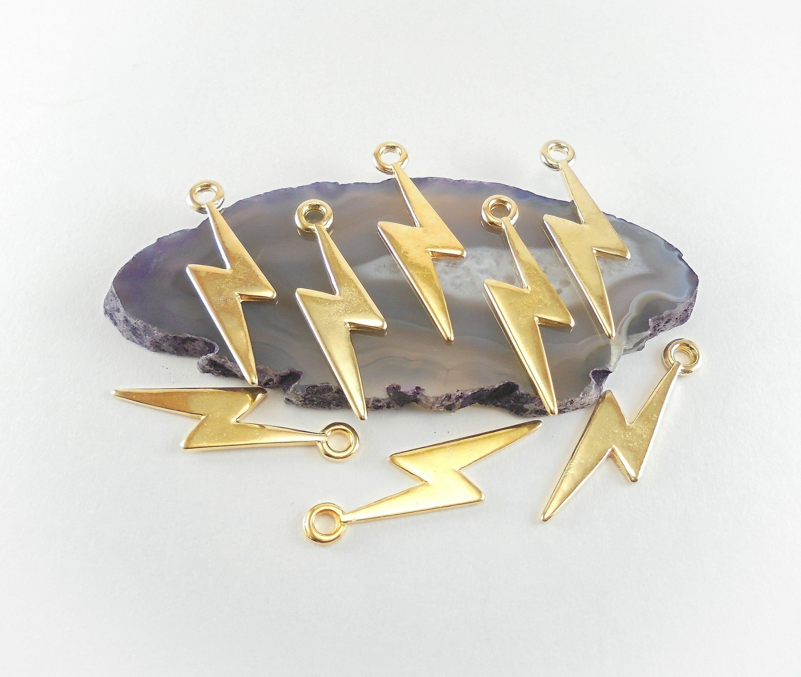 8 Lightning Bolt Charms 29x8mm Shiny Goldtone Finish | Etsy