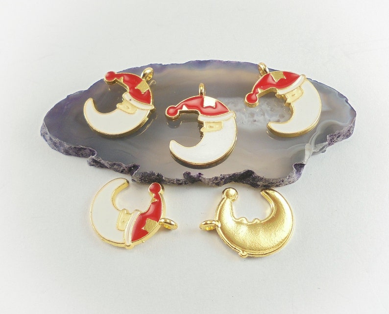 5 Santa Moon Charms 20x15mm Red/white/gold - Etsy