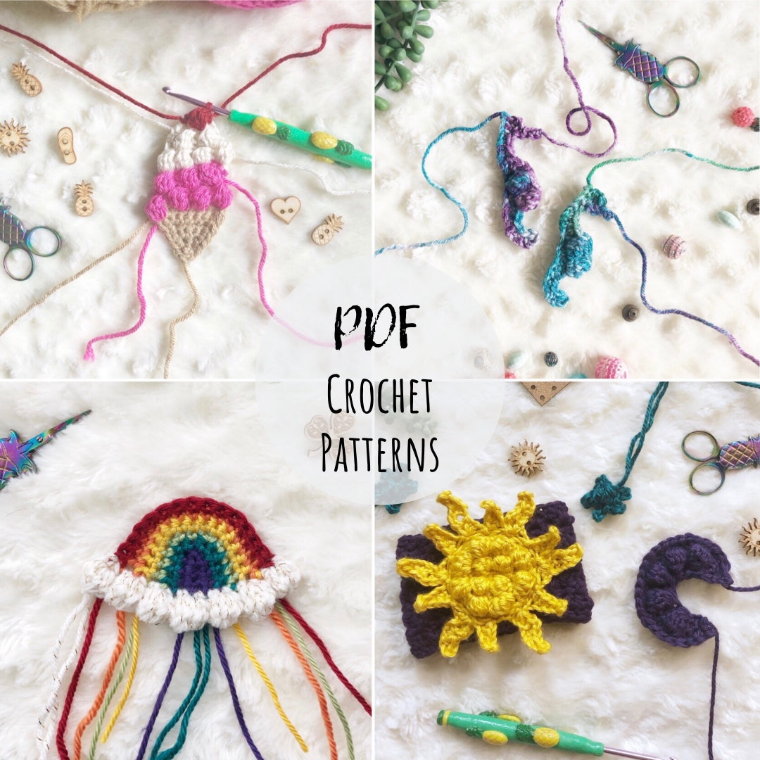 Summer Fun Crochet Appliqué Patterns – Rainbow, Seahorse, Ice Cream ...