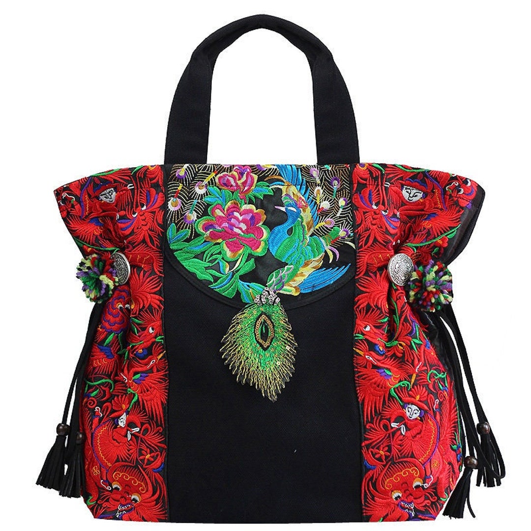 Miya's Original Ethnic Hmong Embroidered Crossbody Bag - Peacock Plume ...
