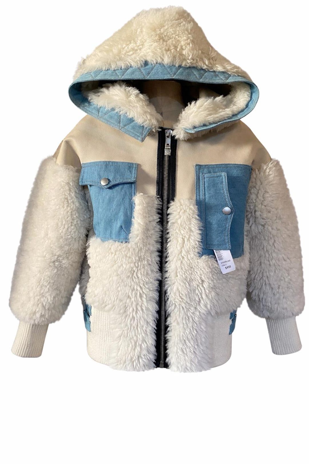 DLB Italy Shearling Fur, Leather, Denim Hooded Jacket, Size M/L/42 - Etsy