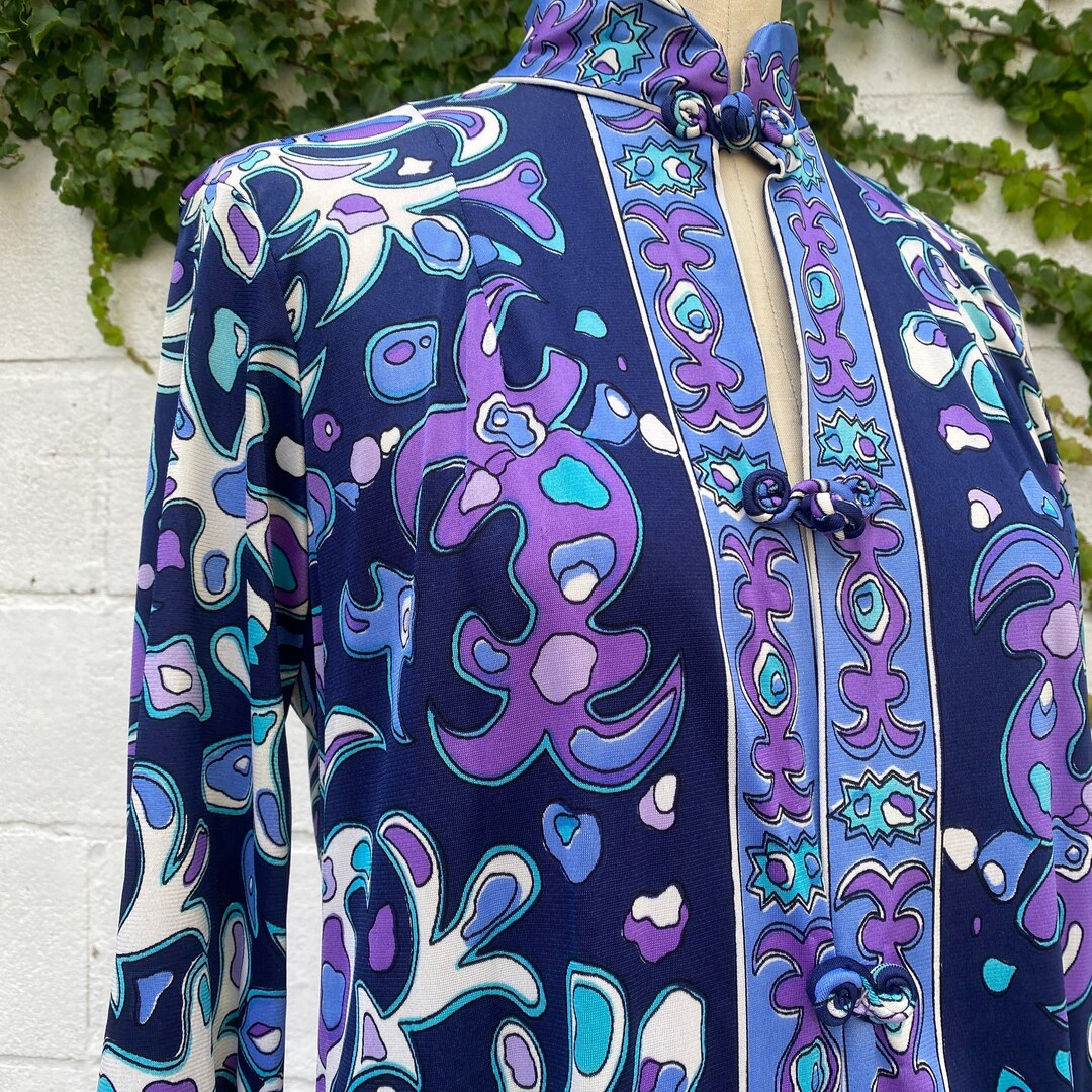1960s Union Made Purple Blue Chinese Style Tunic Blouse Size Small ...