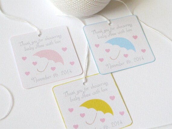 Umbrella shower favor tags, Yellow baby shower thank you tags, Girl ...