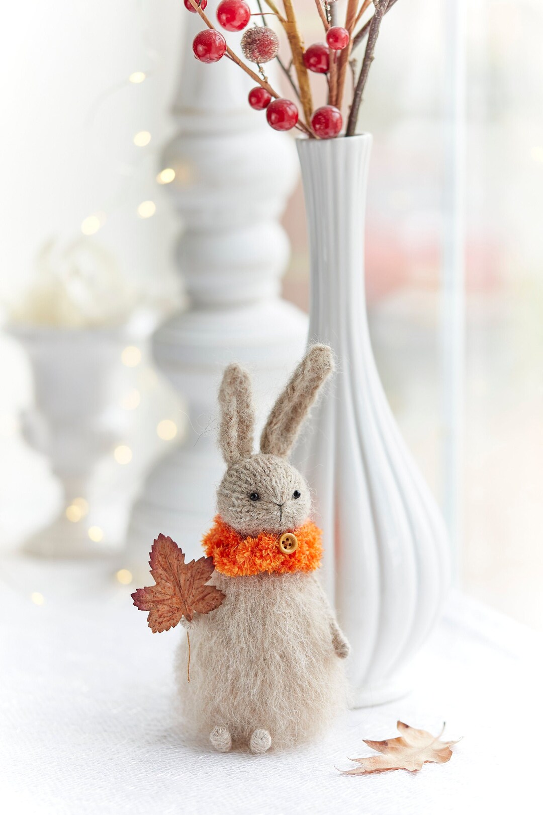 Knitted Bunny Art Doll: Mohair Wool Autumn Rabbit With Scarf - Etsy