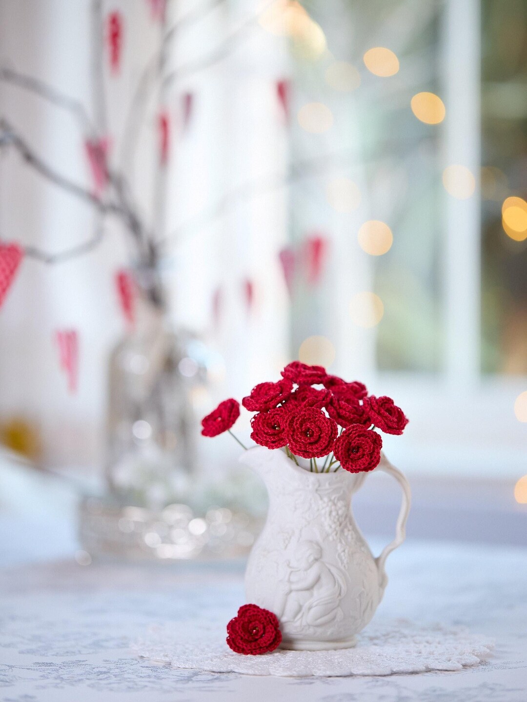 Miniature Red Roses Stems, Mini Crochet Flowers, Romantic Home ...