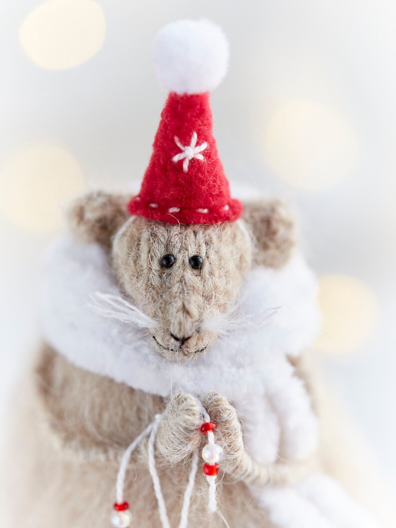 Knit Christmas Mouse Figurine Stuffed Rat Plush in Santa Hat - Etsy