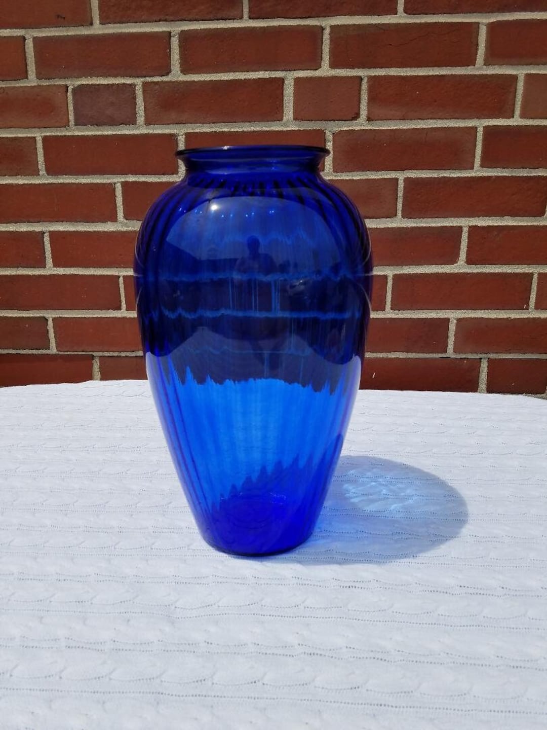 Tall Cobalt Blue Optic Glass Vase - Etsy