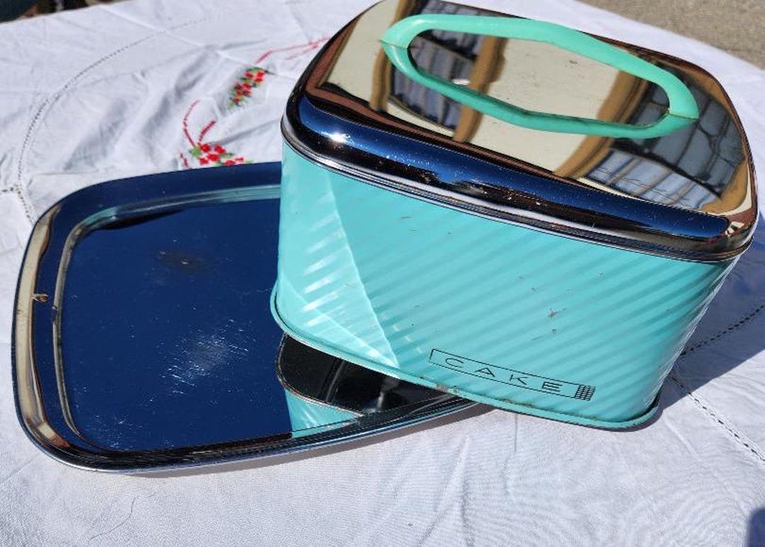 50's Retro Aqua & Chrome Square Cake Carrier - Etsy