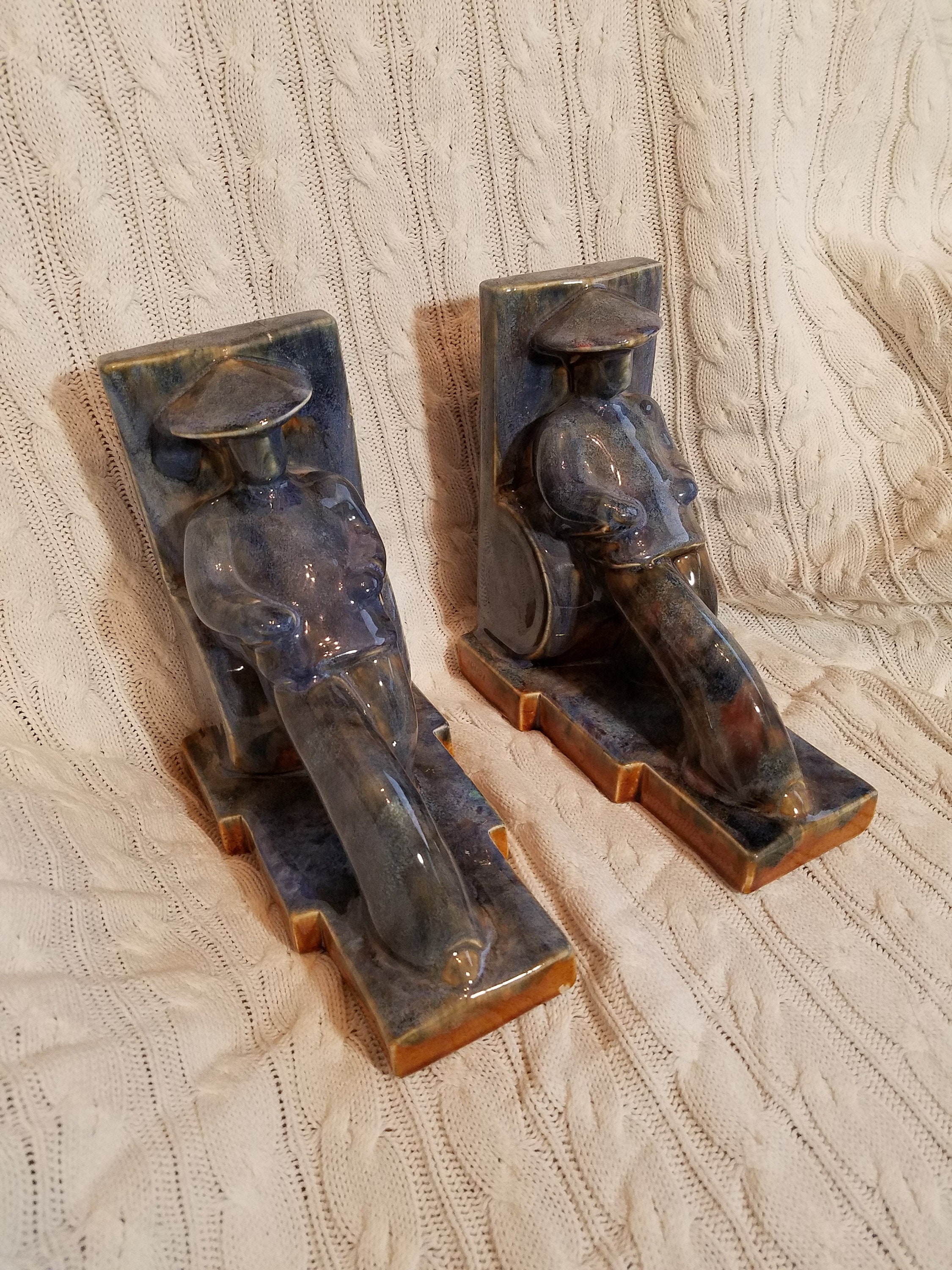 Art Deco Ceramic Asian Man With Rickshaw Bookends - Etsy