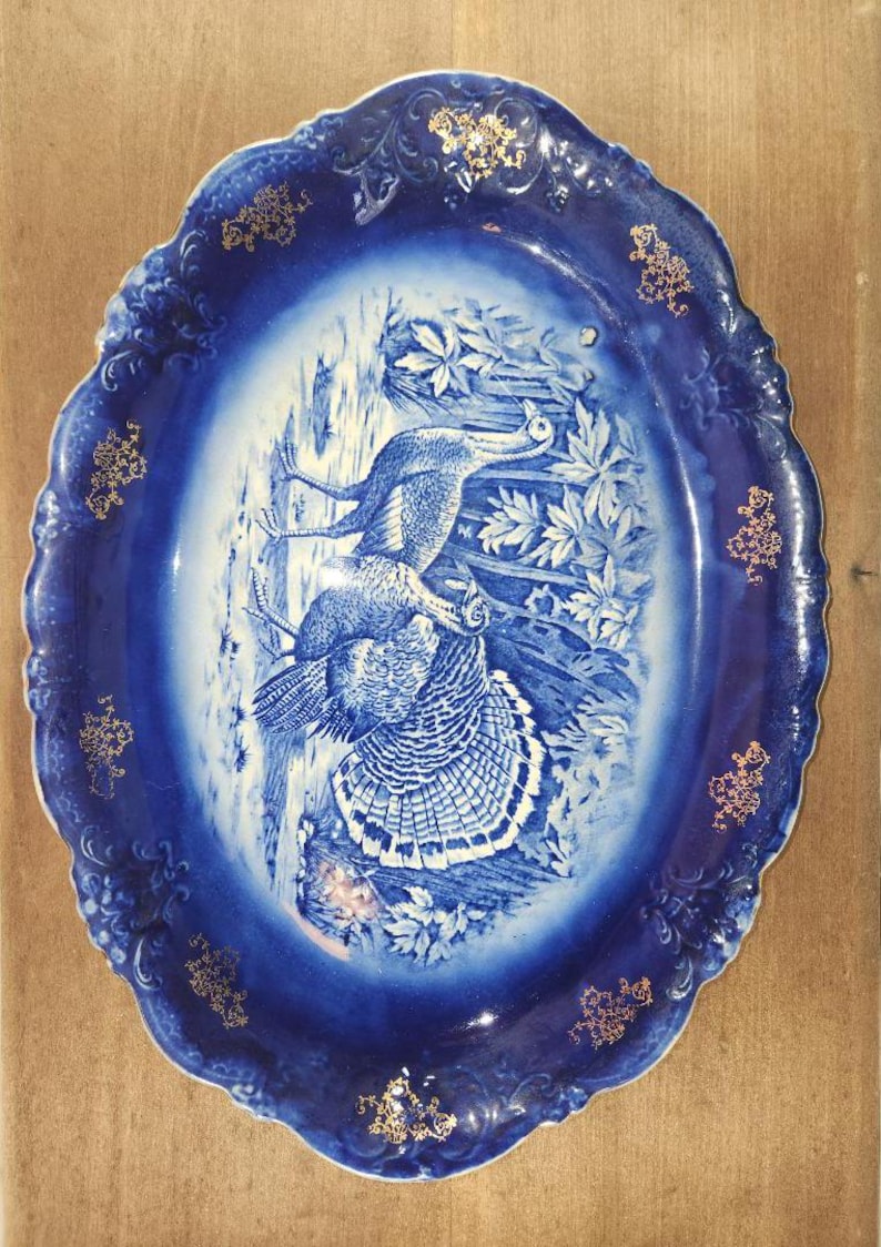 Antique Victorian Flow Blue Turkey Platter - Etsy