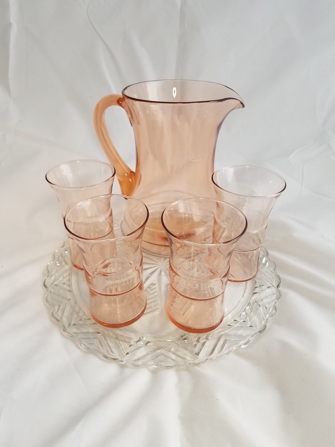 Depression Era Pink Water Pitcher Set by Dunbar Glass Co. - Etsy