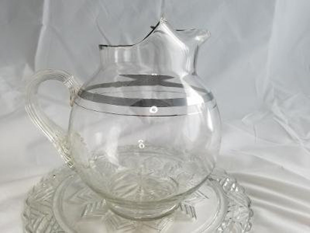 Vintage Clear Glass Ball Pitcher With Silver Bands & Ice Lip - Etsy