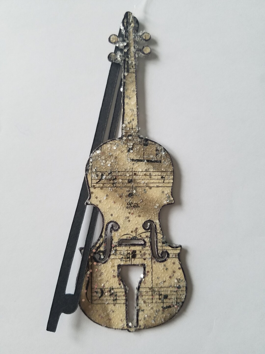 Violin and Bow Handcrafted Recycled Vintage Sheet Music With Glitter ...