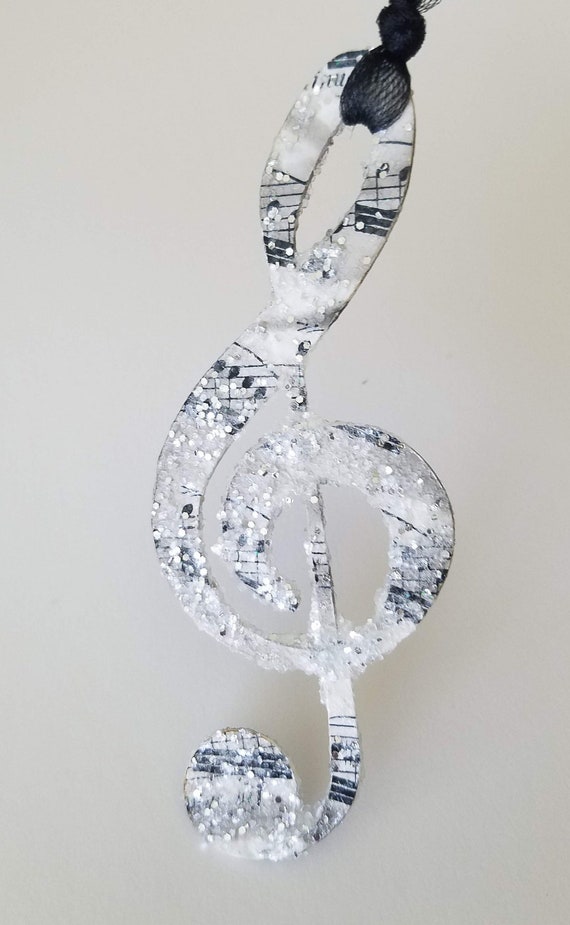 Treble Clef Music Ornament Handcrafted Recycled Antiqued - Etsy
