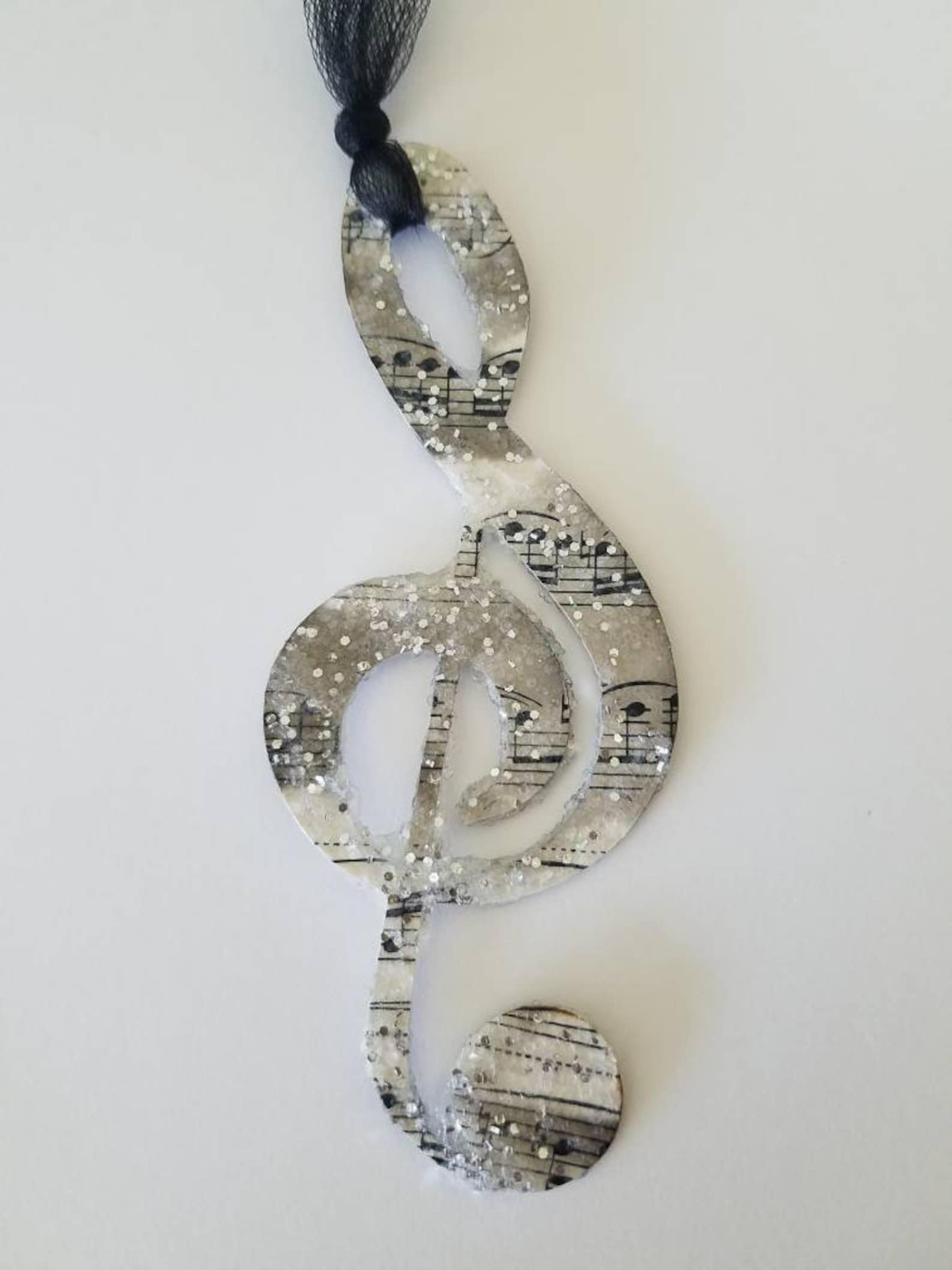 Treble Clef Music Ornament Handcrafted Recycled Antiqued Vintage Sheet ...