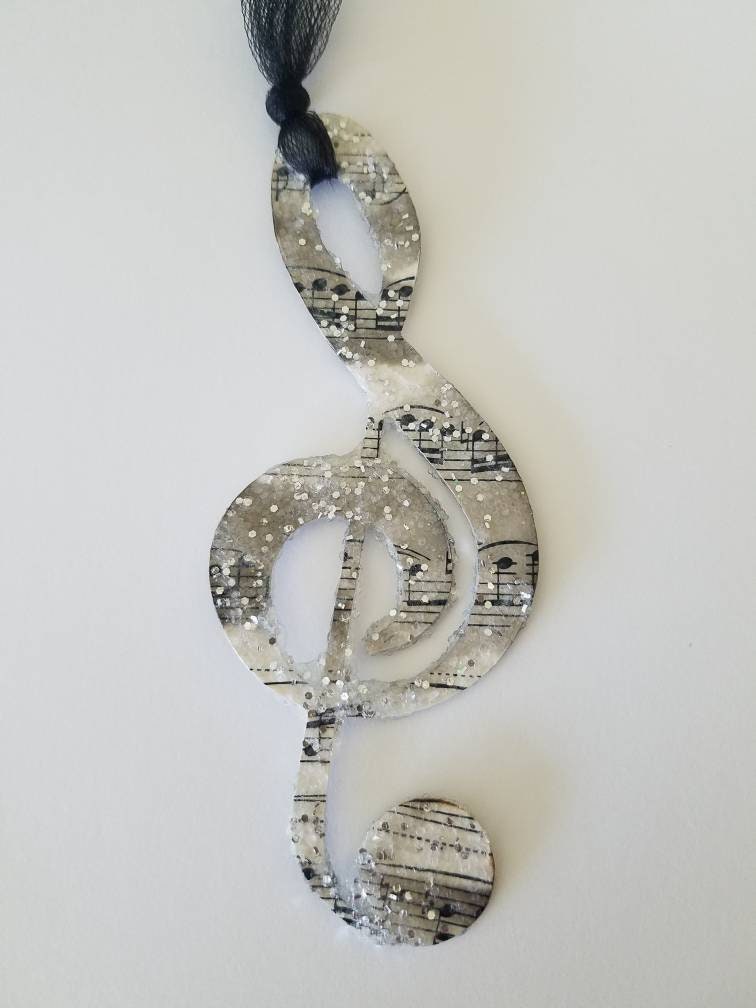 Treble Clef Music Ornament Handcrafted Recycled Antiqued Vintage Sheet ...