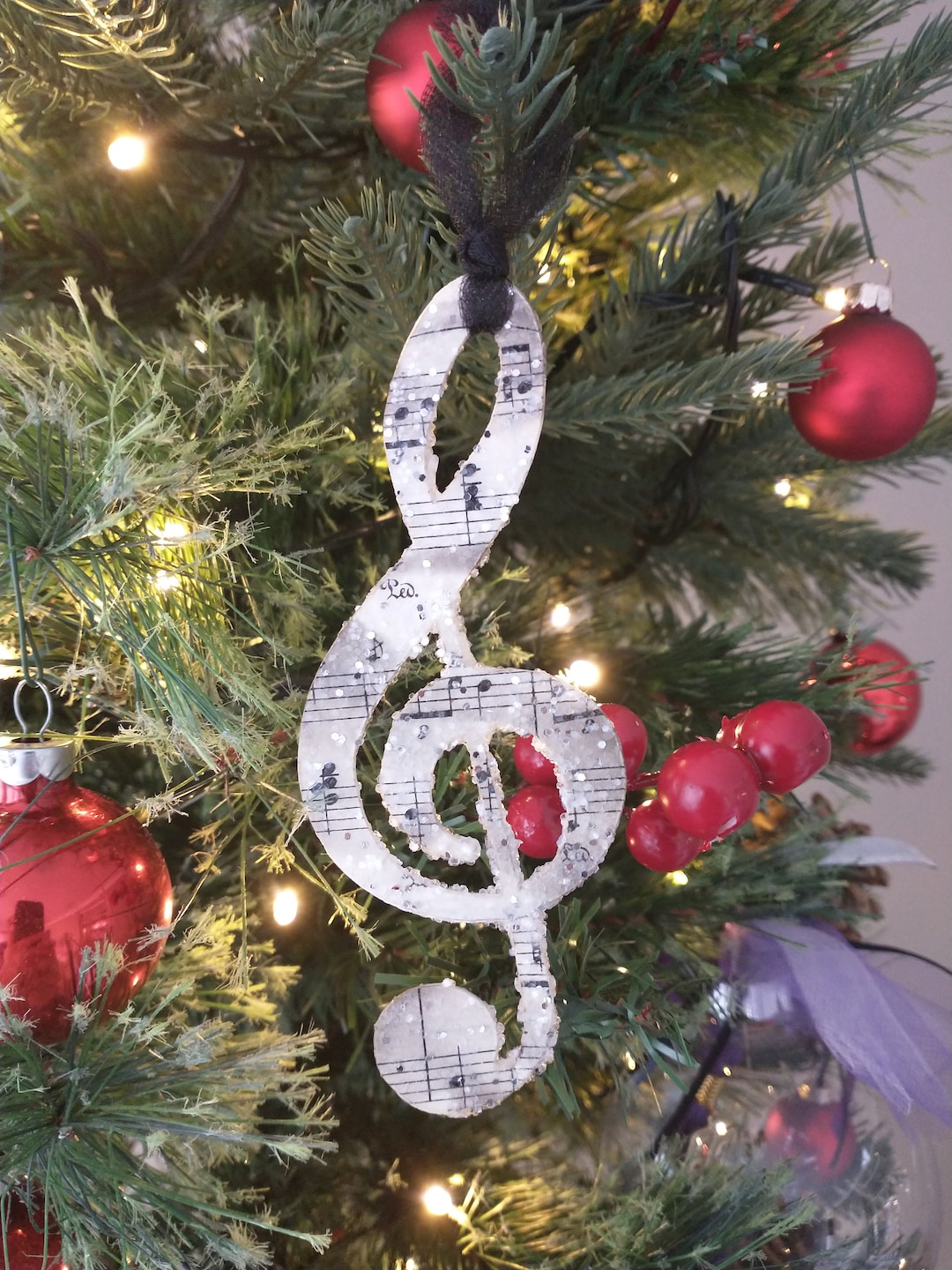 Treble Clef Music Ornament Handcrafted Recycled Antiqued Vintage Sheet ...