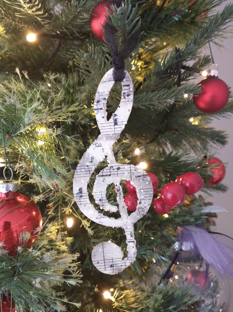 Treble Clef Music Ornament Handcrafted Recycled Antiqued Vintage Sheet ...
