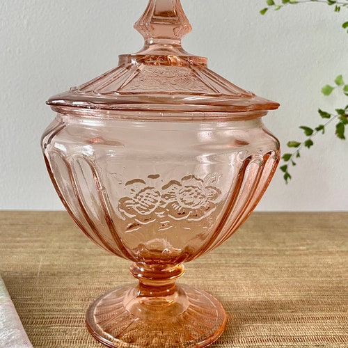 Pink Glass Jar With Lid Mayfair Open Rose 8 Inch/ Candy Jar - Etsy