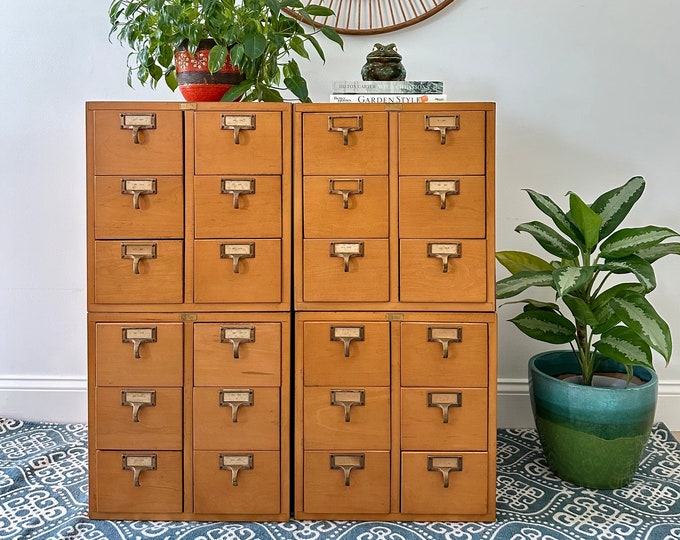 Vintage Brodart Wood Library Card Catalog With Brass Handles - Six ...
