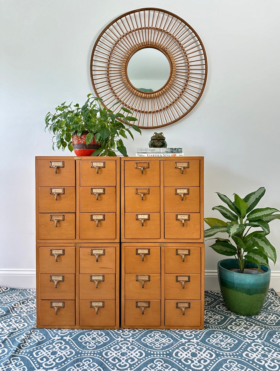Vintage Brodart Wood Library Card Catalog With Brass Handles - Six ...