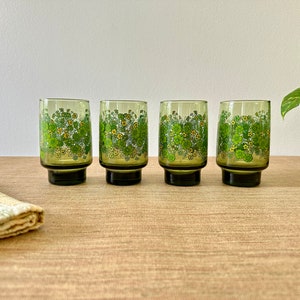 Vintage Libbey Meadow Green Floral Water Glasses - Set of 4 - Etsy