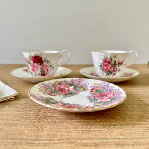 Vintage Allyn Nelson Rose Teacups and Saucers - Five Piece Set - Fine ...
