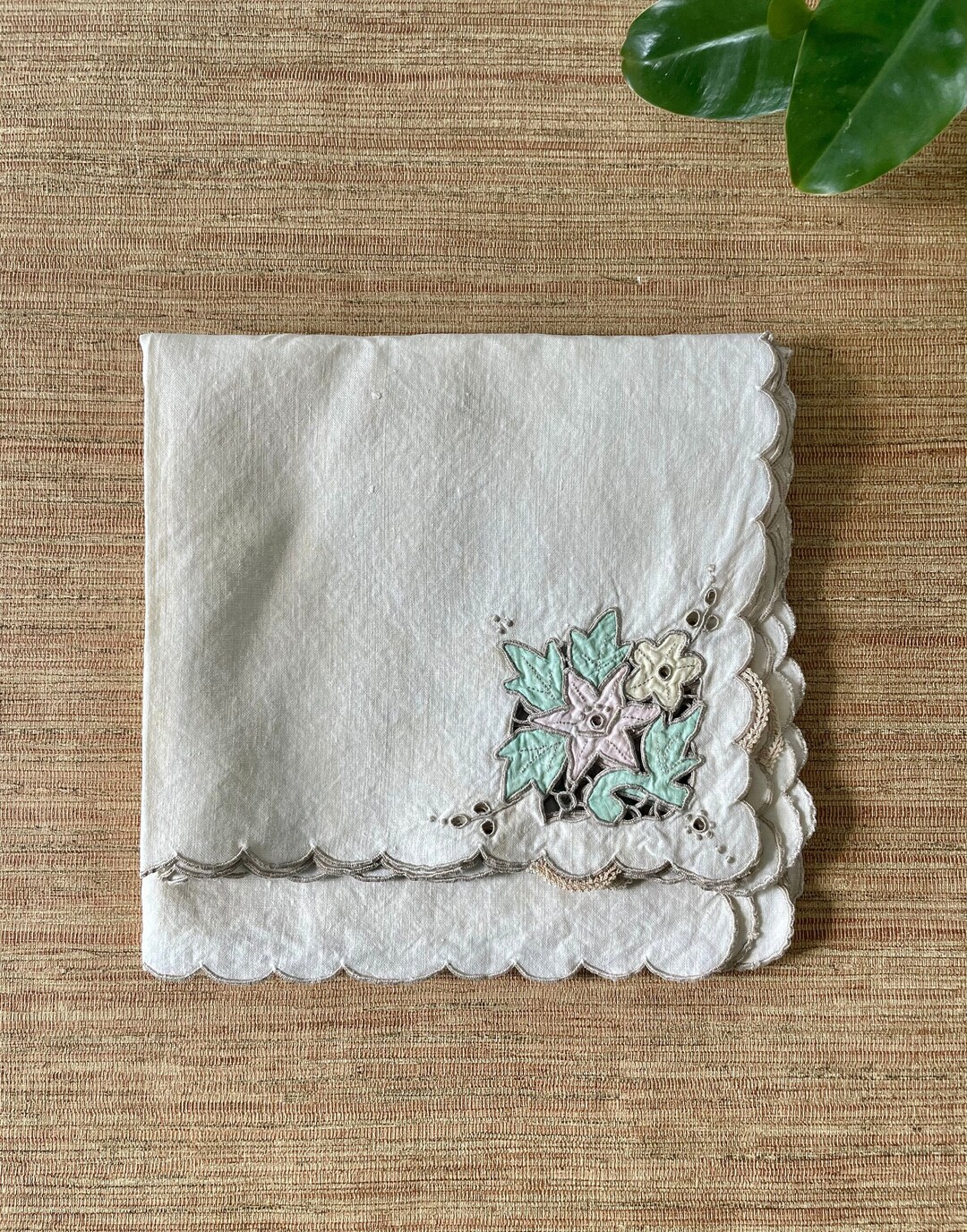 Vintage Large Ivory/ecru Scalloped Linen Napkins Cutwork Embroidery ...