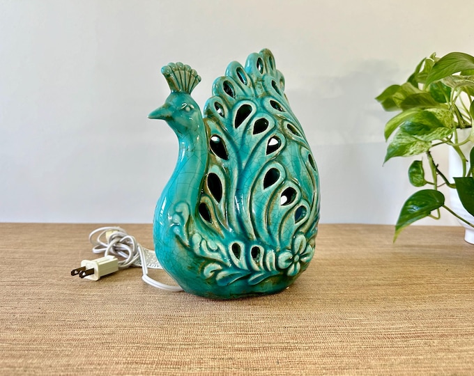 Vintage Ceramic Turquoise Peacock Lamp - Etsy