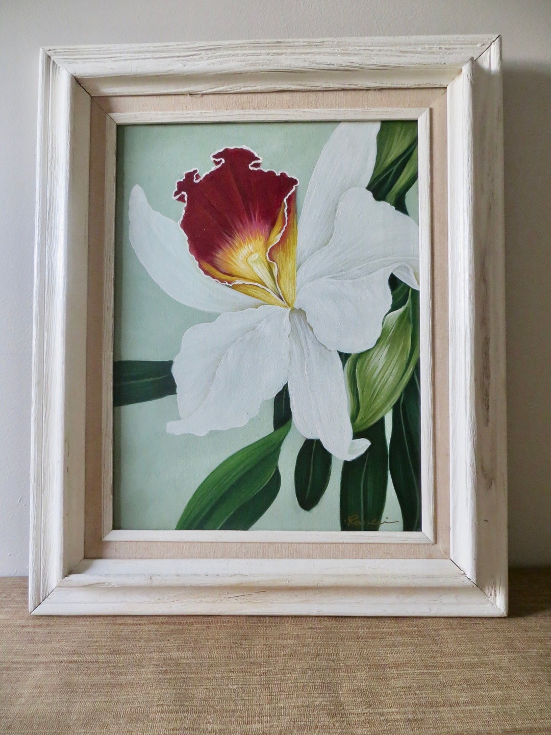 Vintage Rustic Framed Orchid Flower Canvas Art White Red - Etsy
