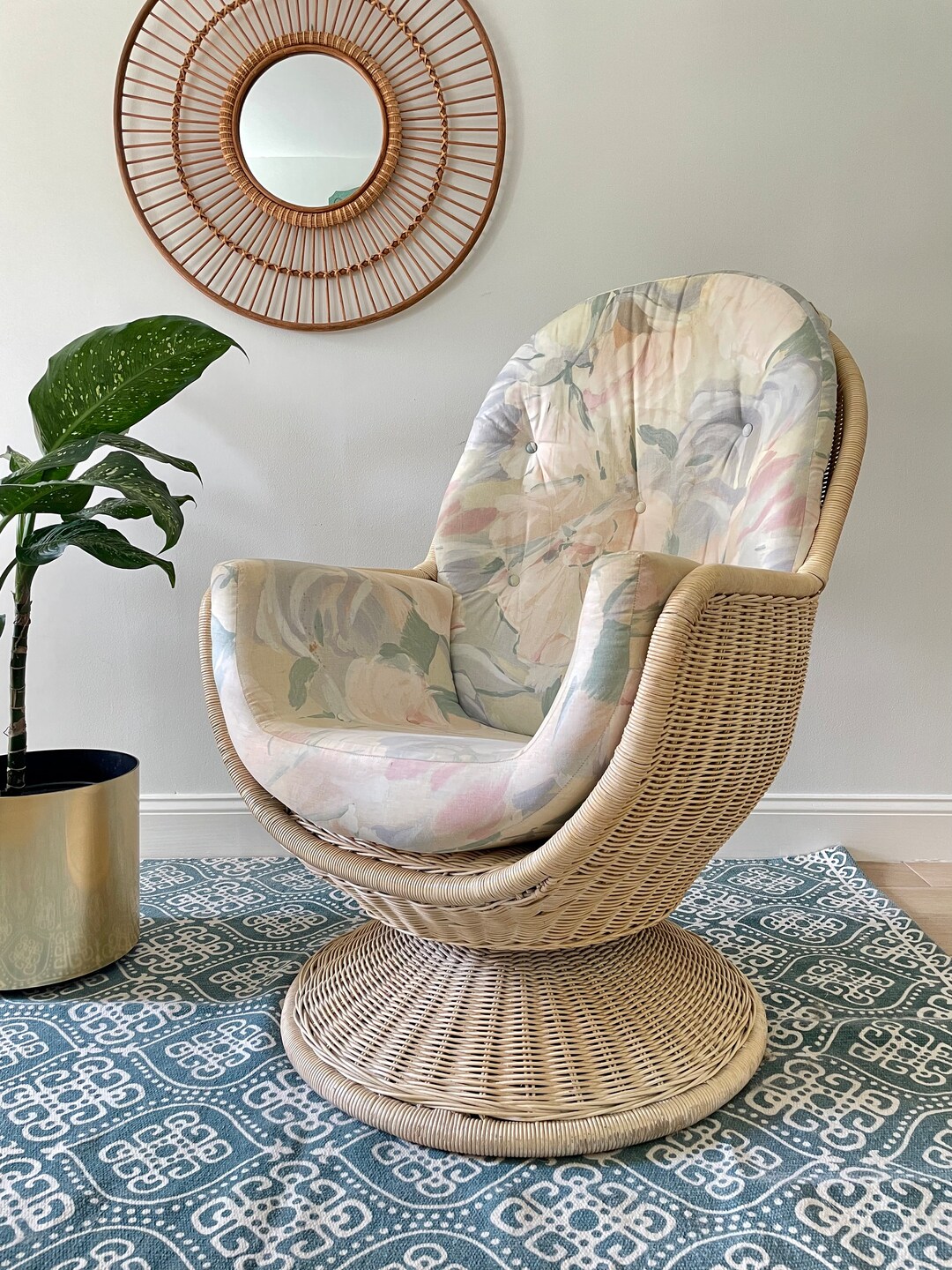 Vintage Wicker Swivel Egg Chair With Original Cushions - Boho Style - Etsy