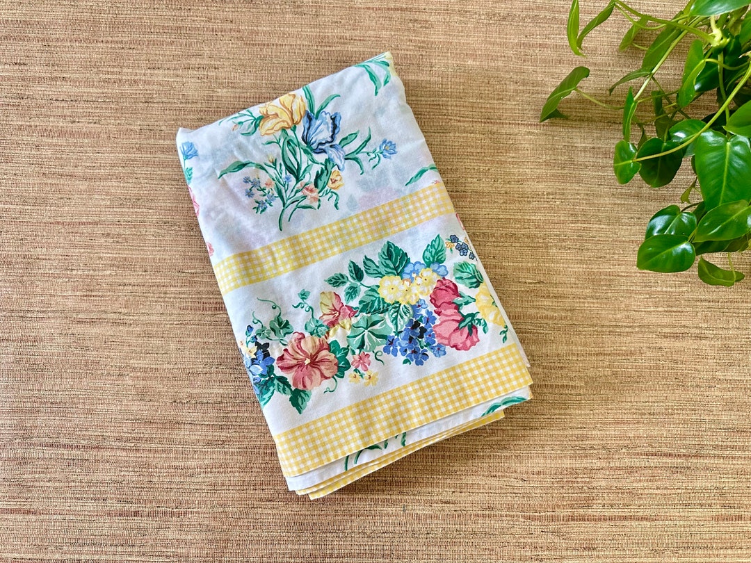 Vintage Westpoint Stevens Yellow Gingham & Floral Twin Flat Sheet ...