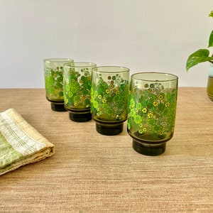 Vintage Libbey Meadow Green Floral Water Glasses - Set of 4 - Etsy