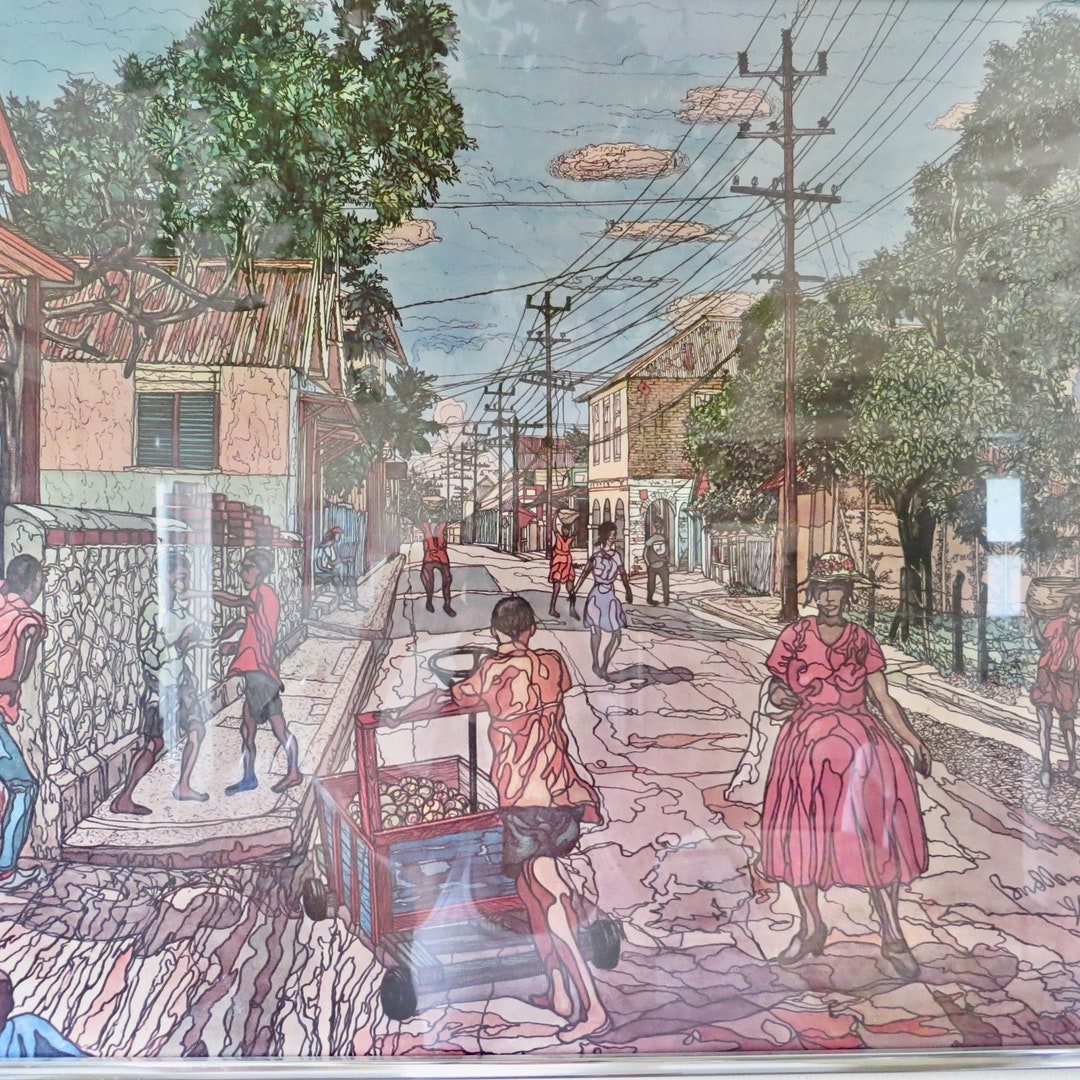 Vintage Framed Neighborhood Street Scene Art - Black Art - Etsy