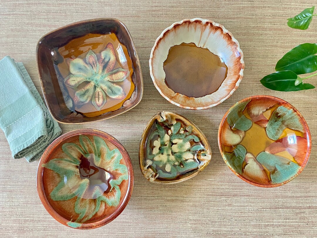 Vintage Dryden Pottery - Hand Made Drip Glaze Ovenware Bowls and ...