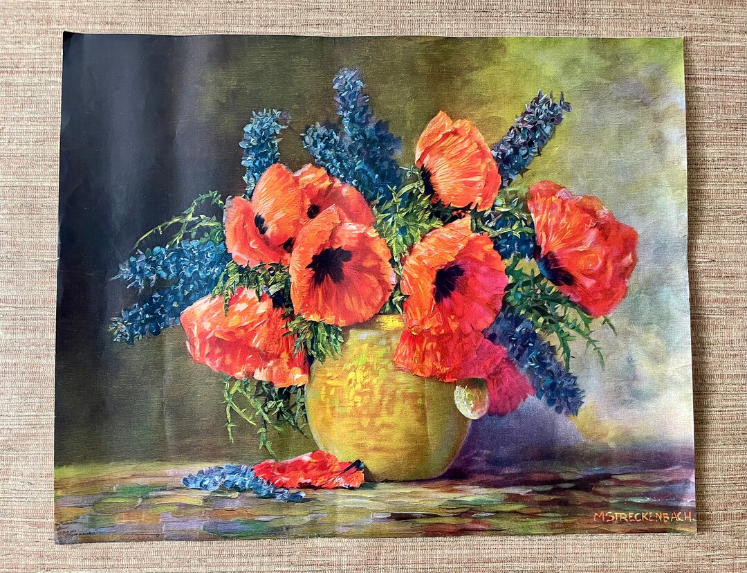 Vintage Original Max Streckenbach Lithograph Poppies and Larkspur GP559 ...