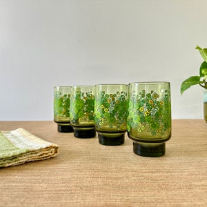 Vintage Libbey Meadow Green Floral Water Glasses - Set of 4 - Etsy