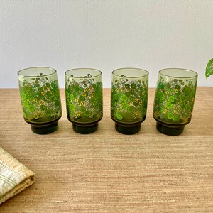 Vintage Libbey Meadow Green Floral Water Glasses - Set of 4 - Etsy