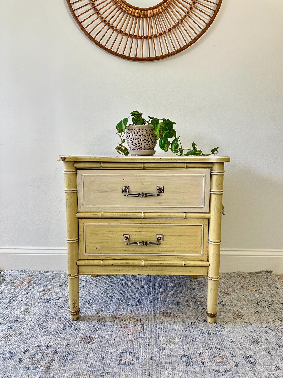 Vintage Henry Link Bali Hai Nightstand - Two Drawer - Yellow Faux ...