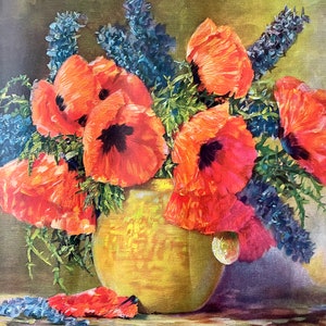 Vintage Original Max Streckenbach Lithograph Poppies and Larkspur GP559 ...