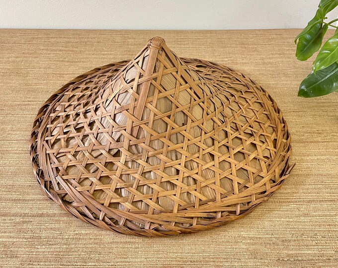Vintage Asian Woven Bamboo Pagoda Hat - Conical Shape - Rice Farmer ...