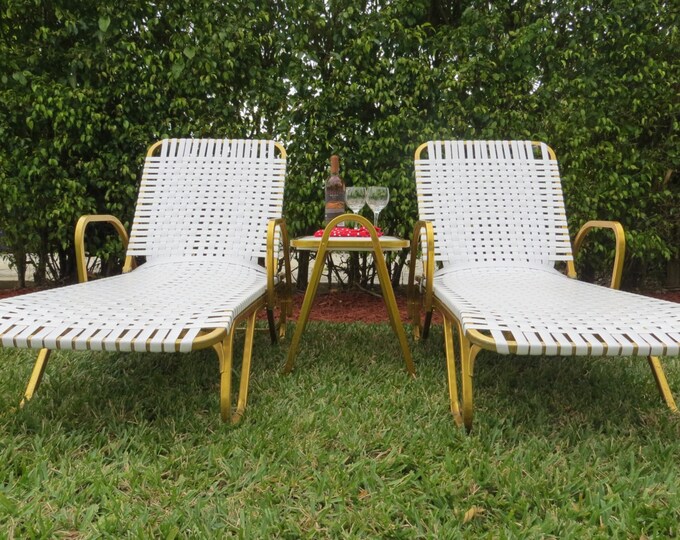 Retro Vintage Gold Aluminum Patio Set, Two Chaise Lounge Chairs and ...