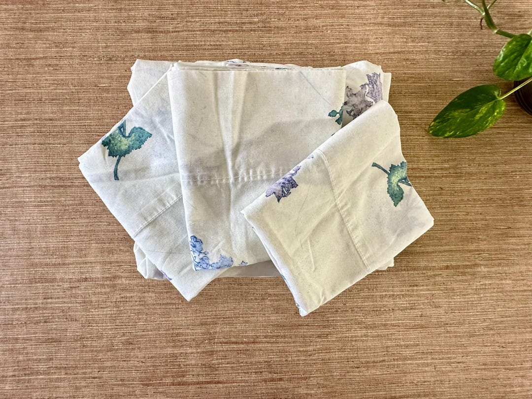 Vintage Westpoint Stevens White Floral Queen Sheet Set Blue Lavender ...