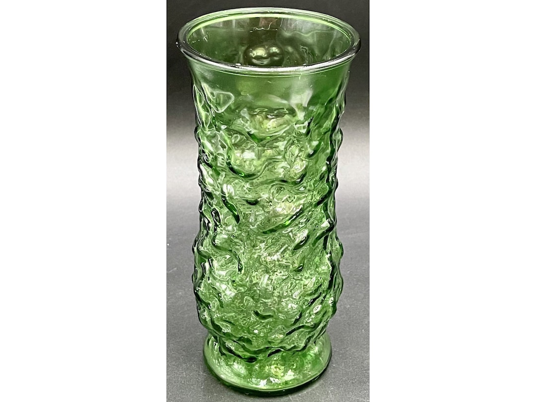 1960's Green E.O. Brody Crinkle Glass Vase - Etsy