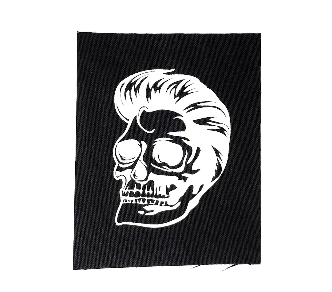 Rockabilly Greaser Skull - Screenprinted Canvas Sew-on Patch - Etsy