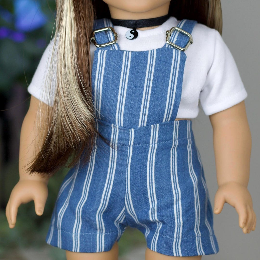 18 Inch Doll Striped Shortalls | Overalls Light Weight Denim - Etsy