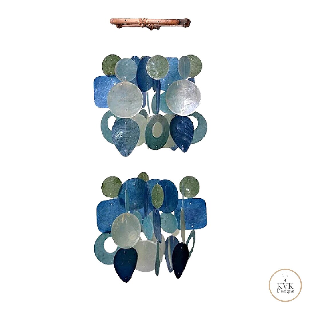Elegant Blue & Green Capiz Shell Chandelier Wind Chime, Garden Decor - Etsy