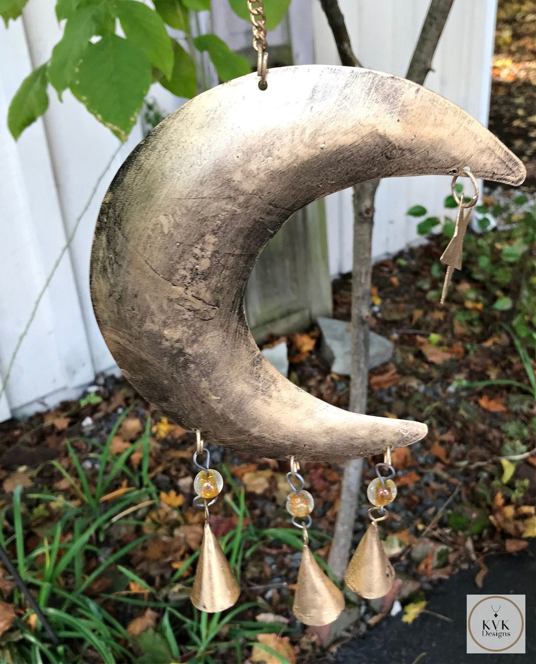 Celestial Star and Crescent Moon Wind Chime Outdoor Metal Garden Decor ...